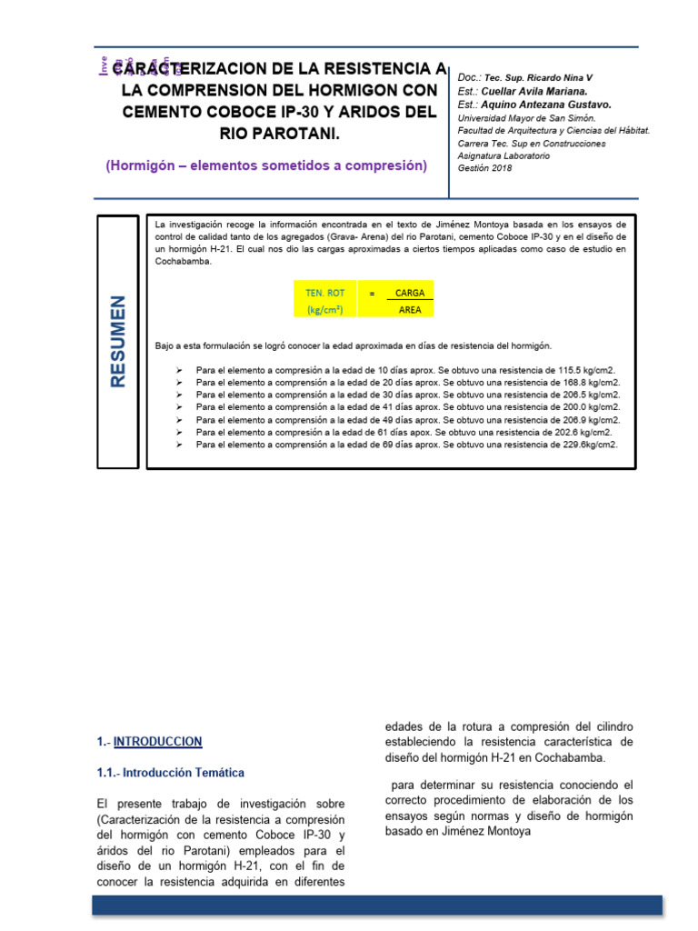 Proyecto Labo Mca | PDF | Hormigón | Cemento