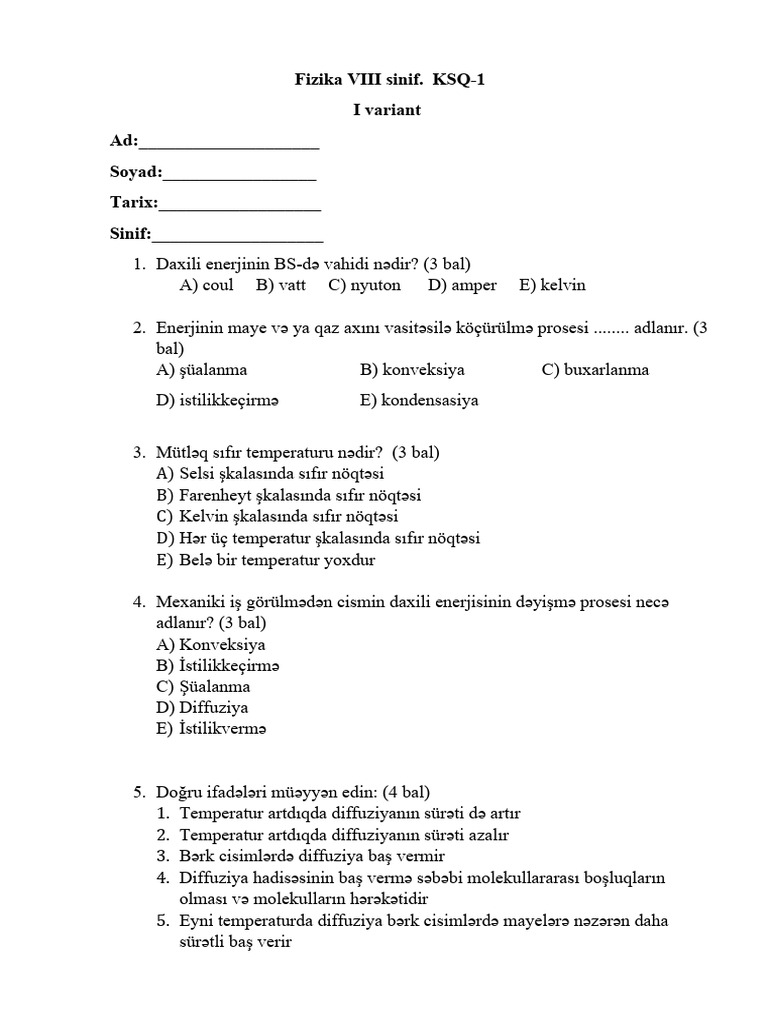 8ci Sinif Ksq-1ci Variant Texniki | PDF
