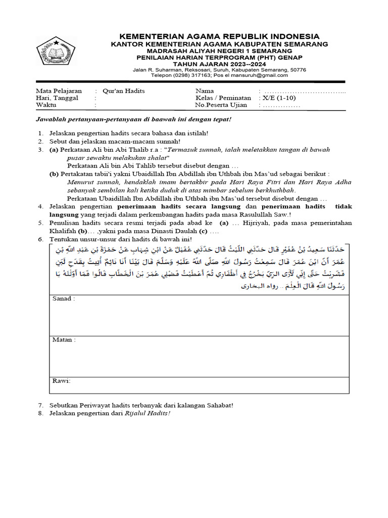 Template PHT Genap 2024 | PDF