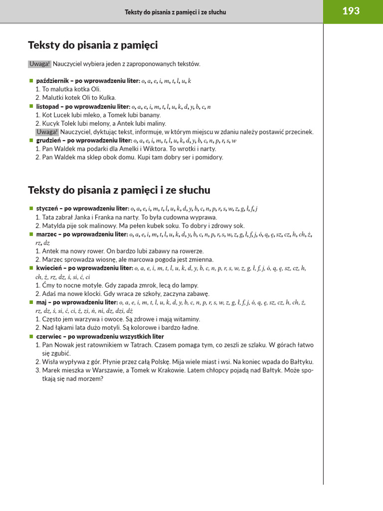 Teksty Do Pisania Z Pamieci Lub Ze Sluchu Klasa 1 | PDF