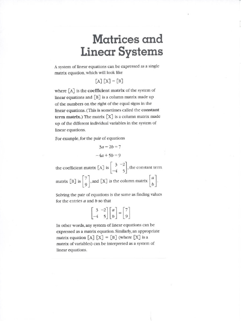 Matrices and Linear Systems | PDF