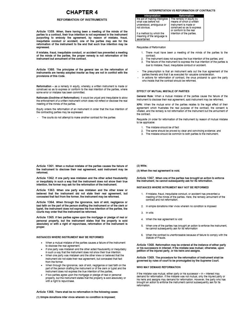 CHAPTER 4_OBLICON REVIEWER | PDF | Lease | Legal Remedy