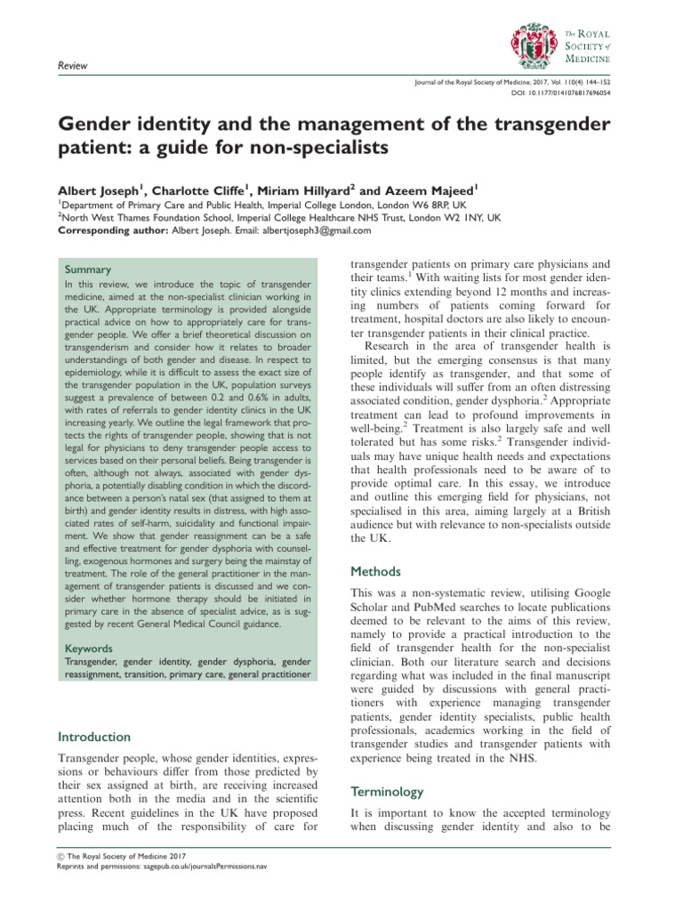 Gender Identity and The Management of The Transgender Patient | Download Free PDF | Transgender ...