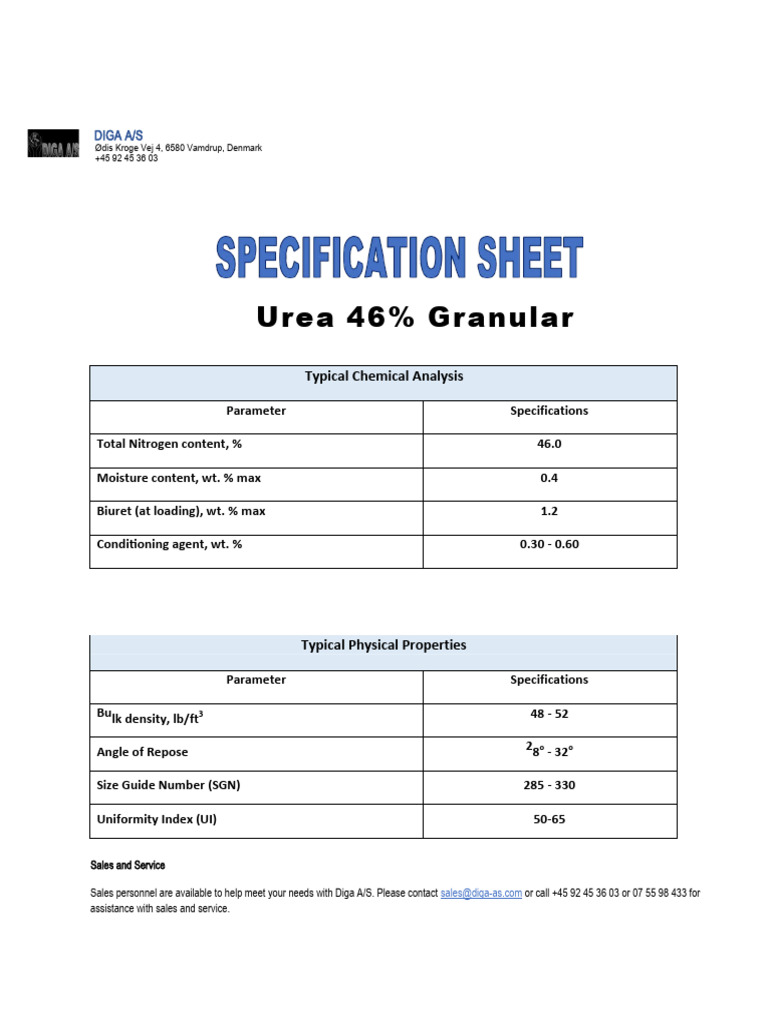 DIGA SPECS UREA | PDF