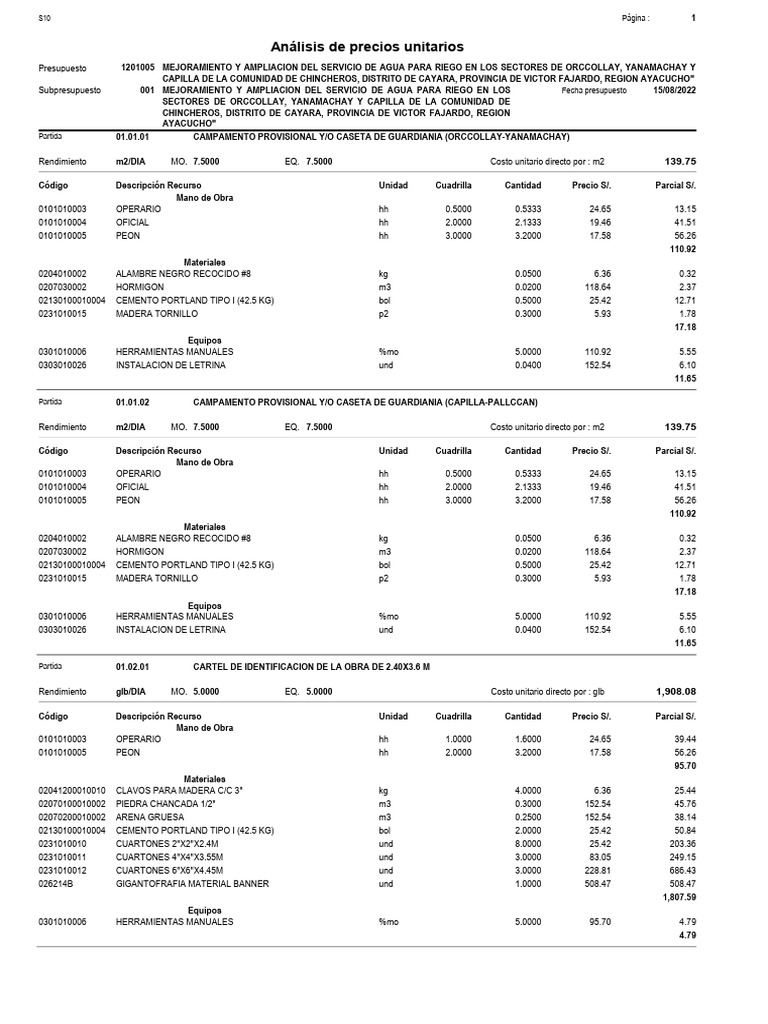 Analisis de Costos Unitarios | PDF | Hormigón | Ingeniero civil