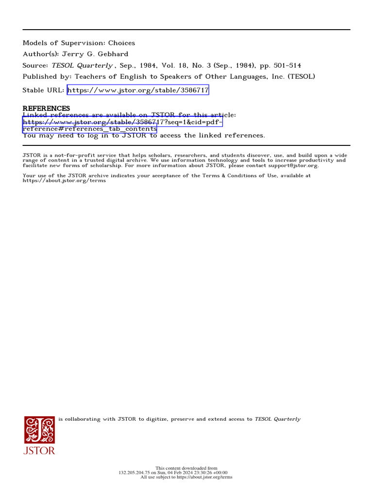 Gebhard (1984) - Models Supervision Choices | PDF | Neuro Linguistic Programming | Teachers