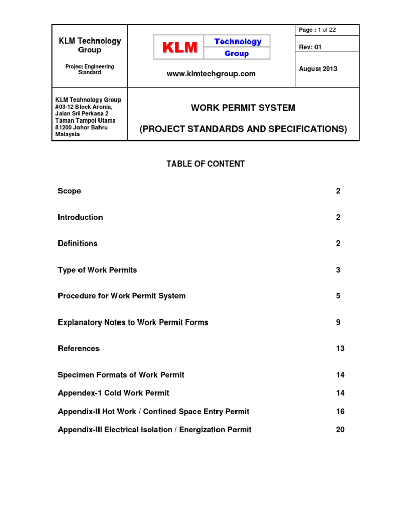 Project Standard And Specifications Work Permit System Rev01web Pdf