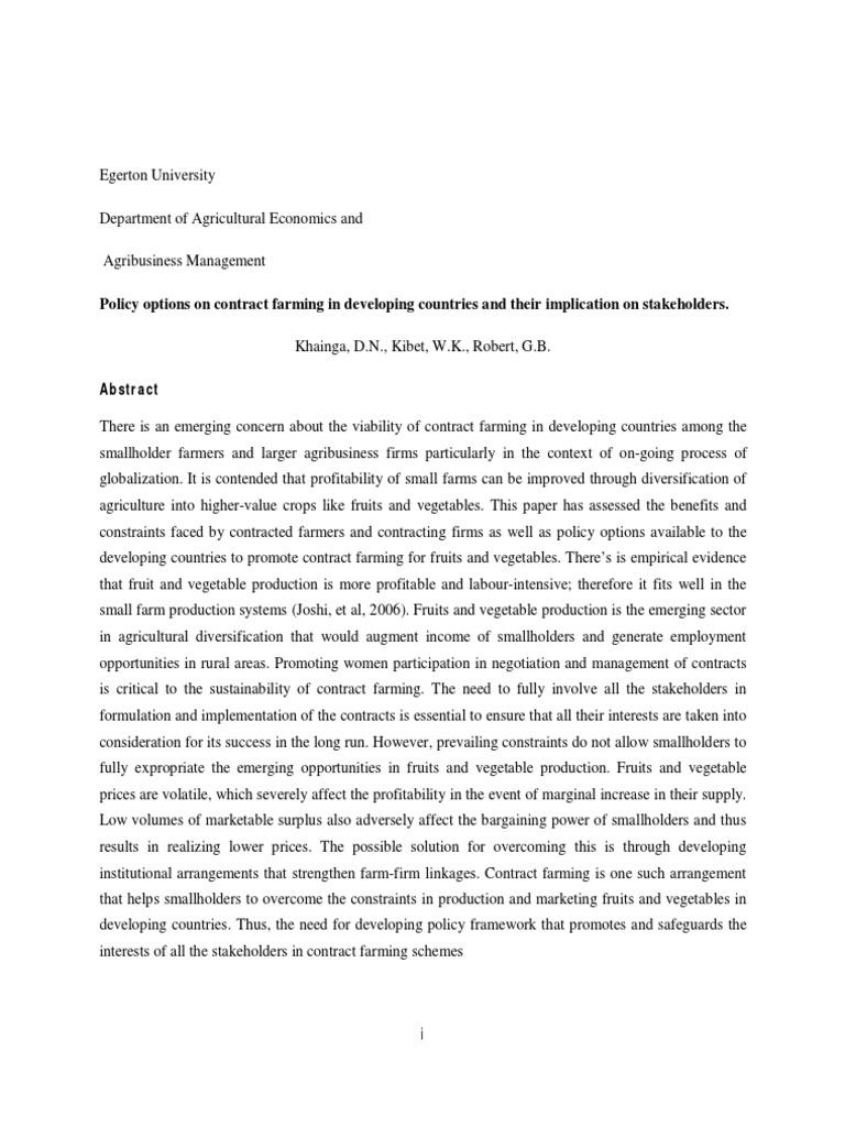 Contract Farming Policy Options in Developing Countries | PDF | Farmer ...
