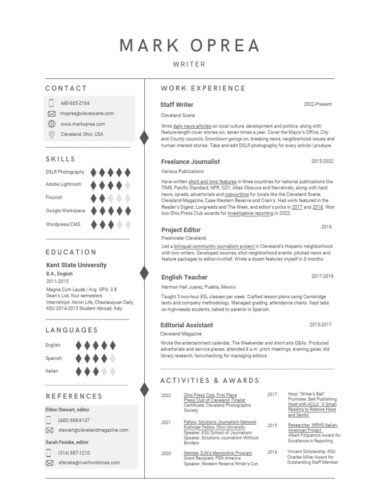 Mark Oprea: Contact Work Experience | PDF | Mass Media | Human Communication