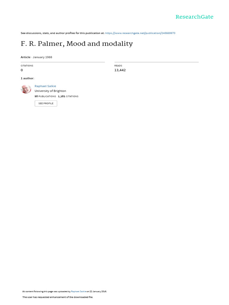 Salkie 1988 Review Palmer Moodandmodality | PDF | Linguistic Typology | Linguistic Morphology