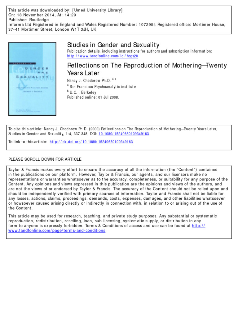 Reproductions of Mothering | PDF | Psychoanalysis | Id