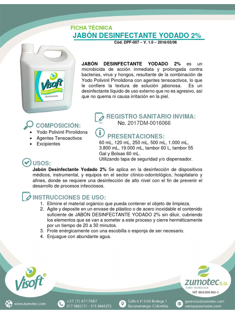 Jabón Desinfectante Yodado 2% | PDF | Agua