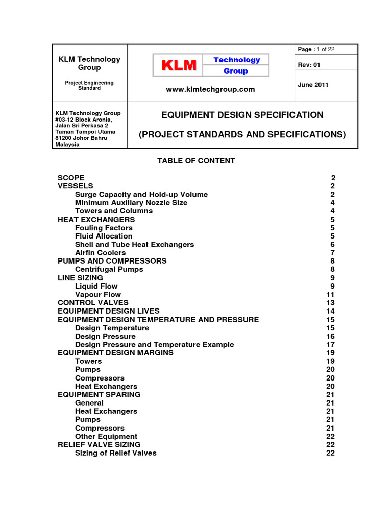 Project Standards and Specifications Equipment Design Specification ...