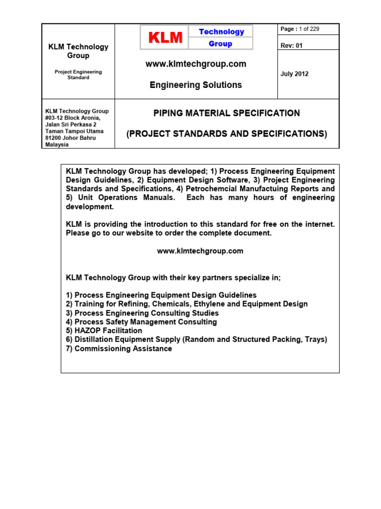 PROJECT STANDARDS AND SPECIFICATIONS Piping Materials Rev01.2web | PDF ...
