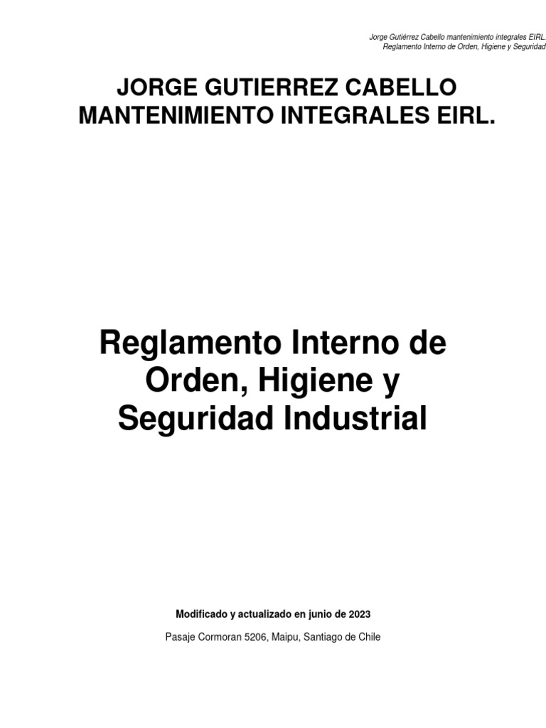 Reglamento Interno de Orden, Higiene y Seguridad Industrial | PDF | Derecho laboral | Business