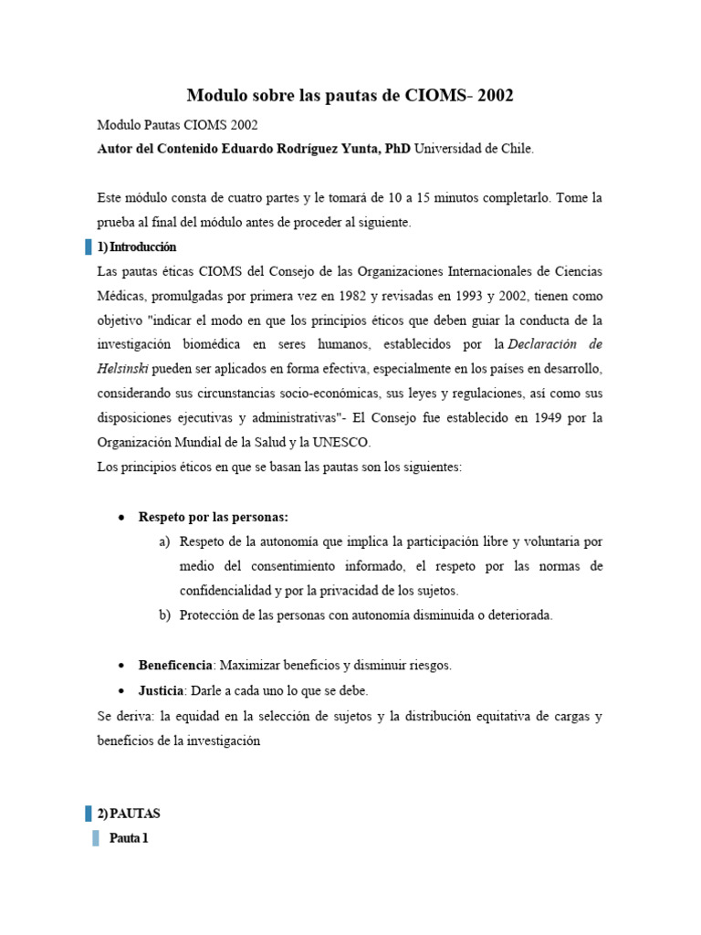 4. Modulo sobre las pautas de CIOMS | PDF | Consentimiento informado ...