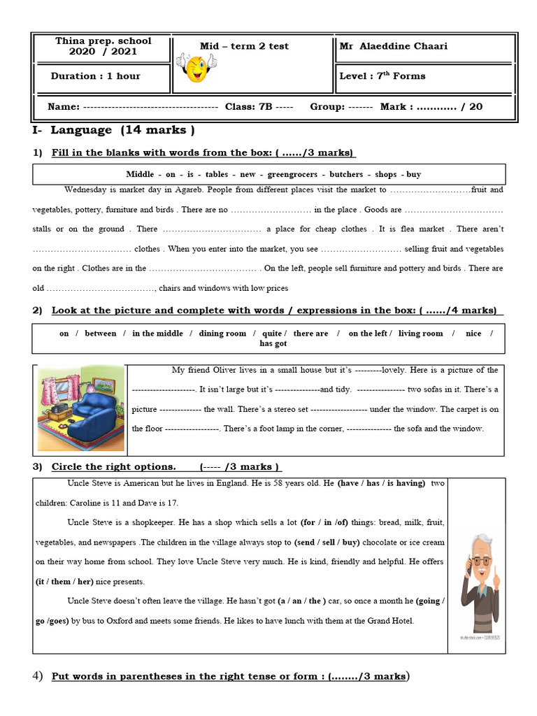 Mid Term 2 Test 7th Form 20 21 | PDF