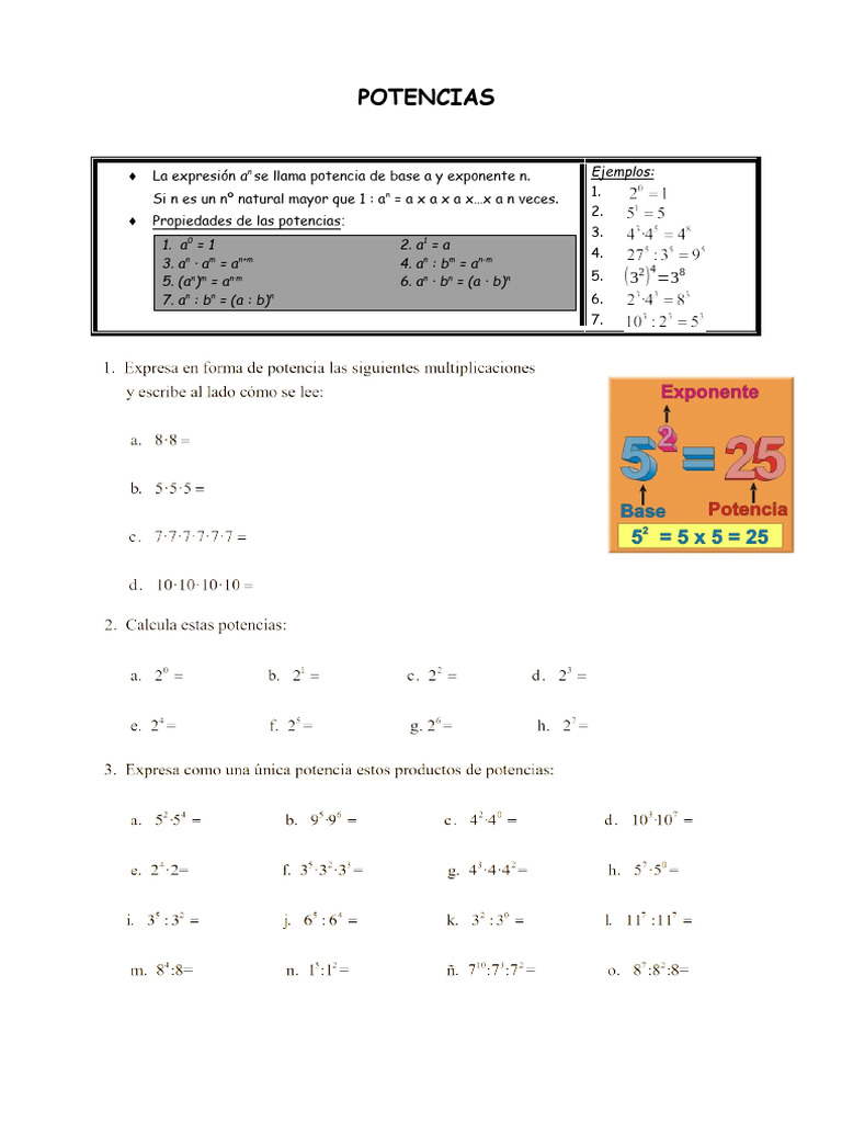 Ficha Potencias 1º ESO | PDF
