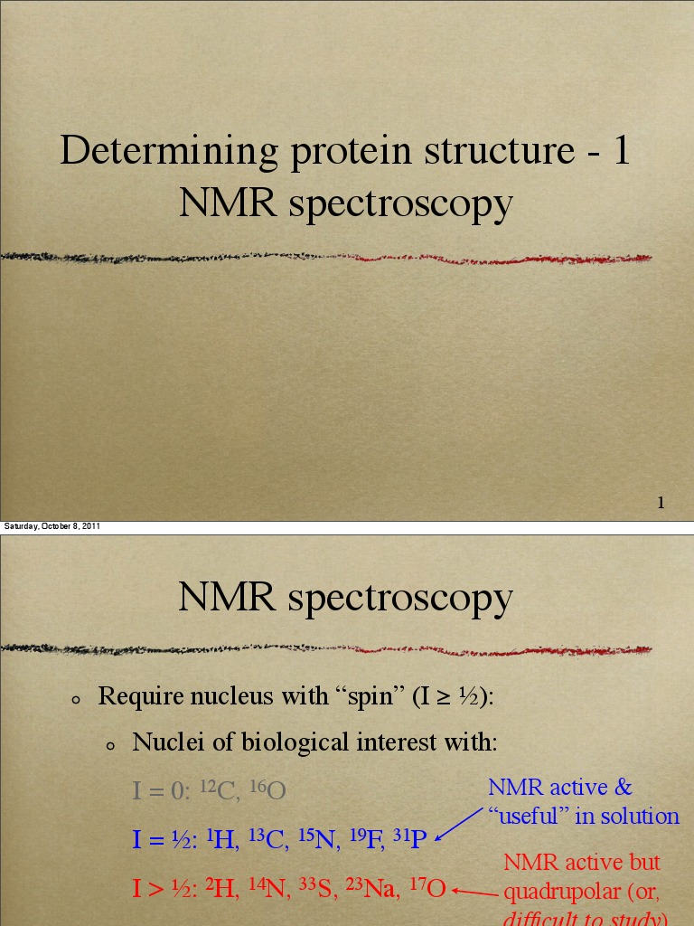 Determining Protein Structure - 1 NMR Spectroscopy: Saturday, October 8 ...