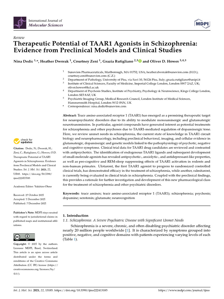 Therapeutic Potential of TAAR1 Agonists in Schizophrenia: Evidence From ...