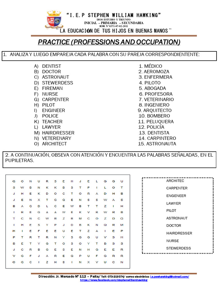 Profesiones y Ocupaciones para Estudiantes | PDF