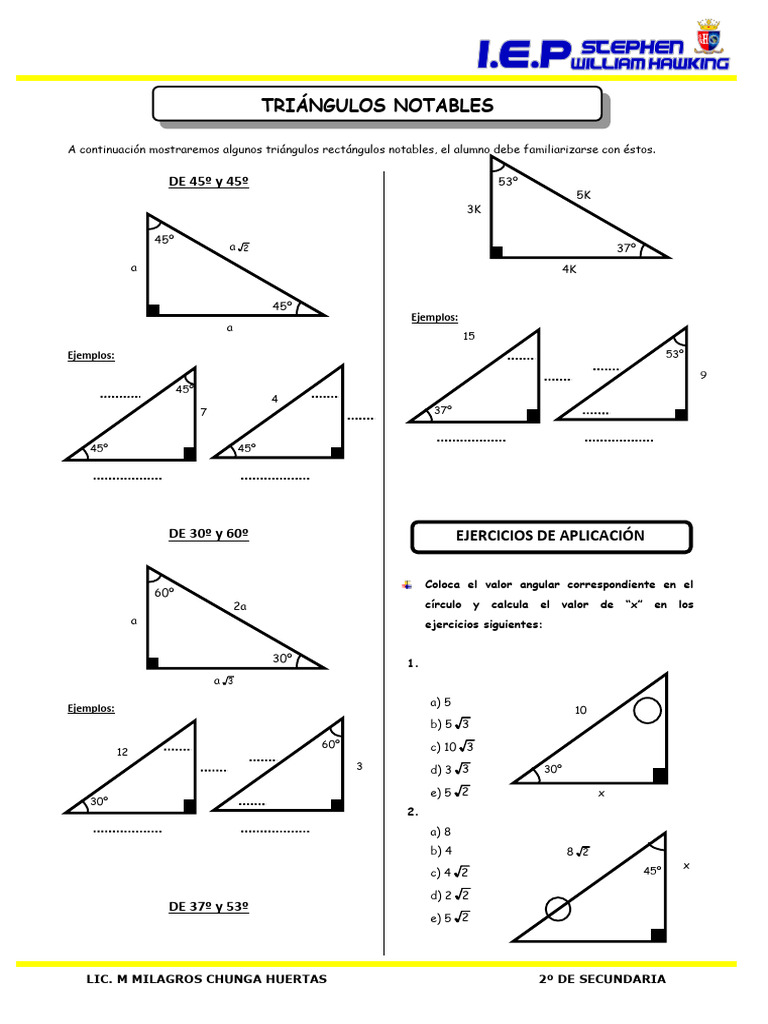 Geometria - 2do Año - Guia Nº6 - Triangulos Notables | PDF | Geometría triangular | Geometría ...
