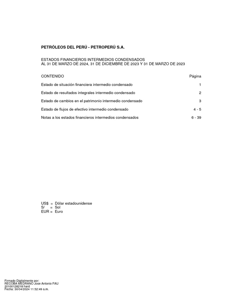 Notas EEFF No Auditado 1er Trim 2024 | PDF | normas internacionales de INFORMACION FINANCIERA ...