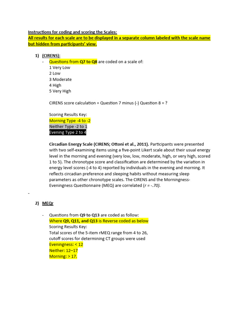 Scoring Instructions for CIRENS, MEQr, RQ, ECR-S, PHQ-9, GAD-7 ...