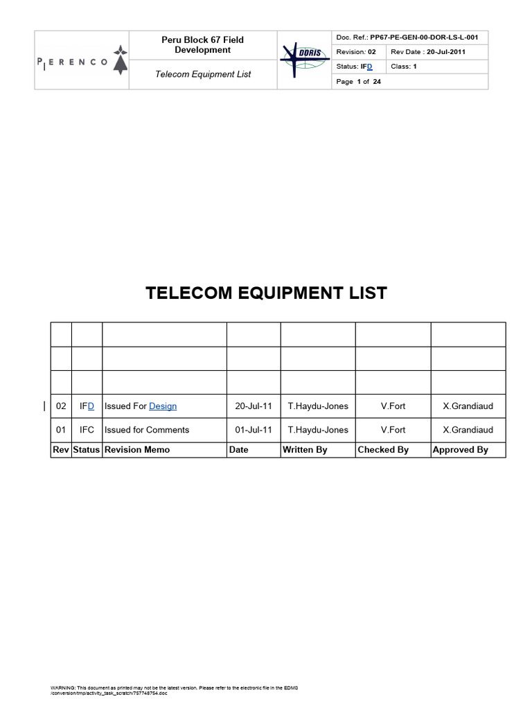PP67-PE-GEN-00-DOR-LS-L-001_rev02 - Telecom Equipment List | PDF | Telecommunications | Computer ...