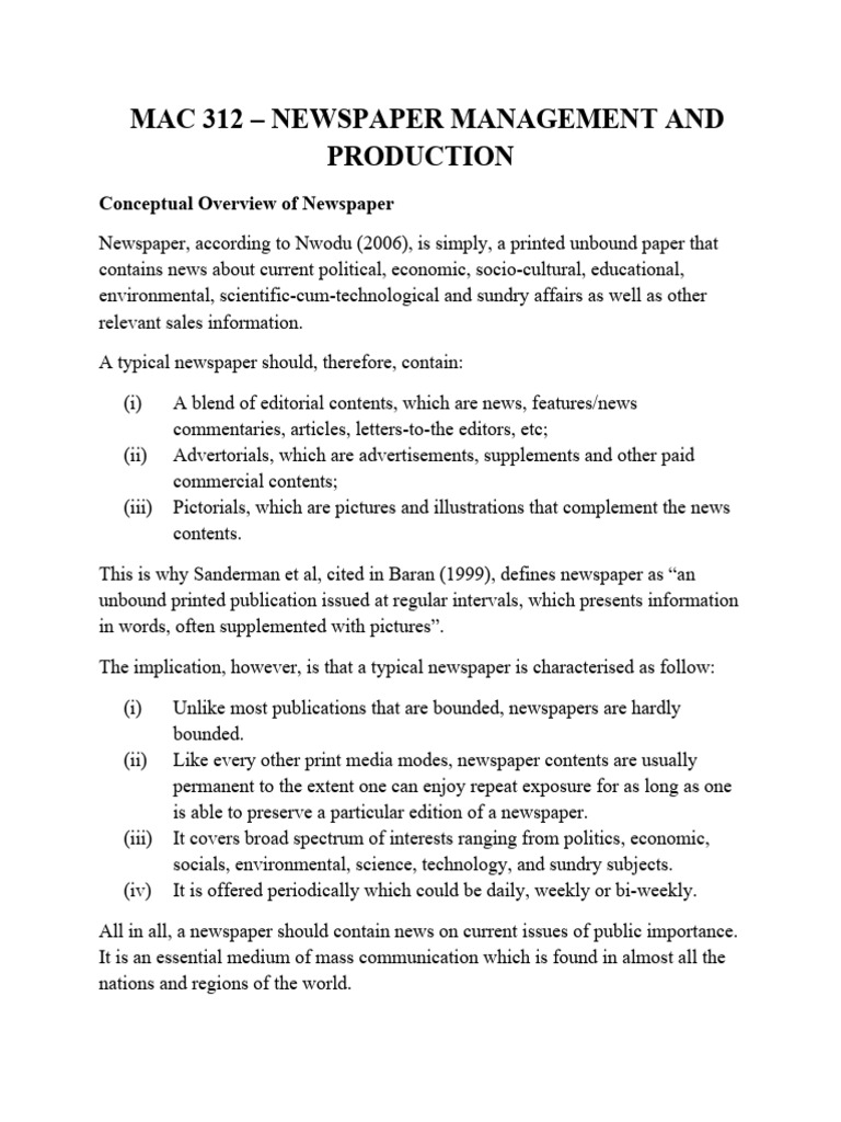 Mac 315 - Newspaper Management and Production Vee's Edited | PDF | Editing | Newspapers