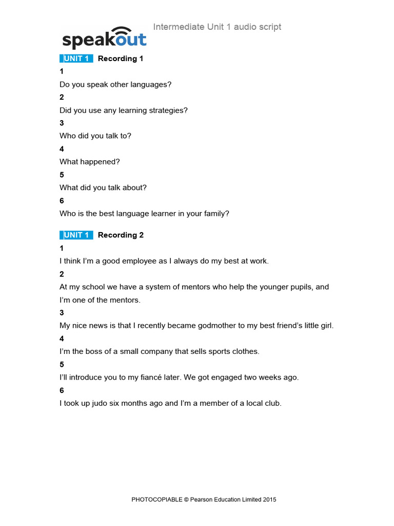 SO I U1 Audio Scripts | PDF