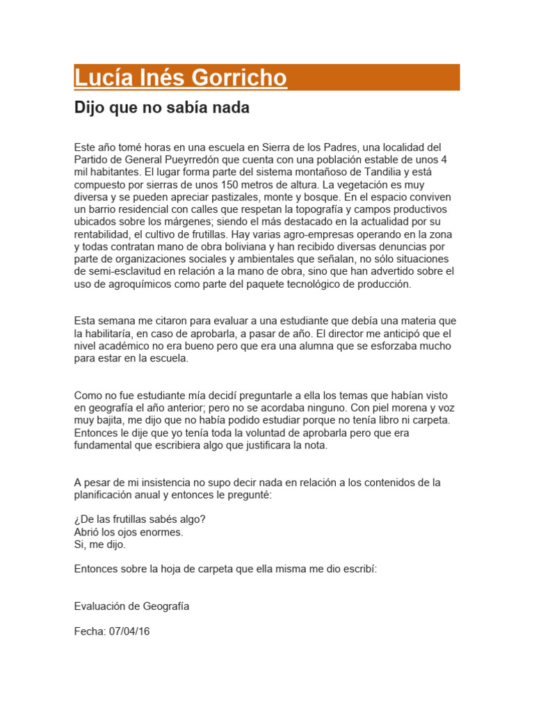 Lucía Inés Gorricho - Dijo Que No Sabía Nada... | PDF