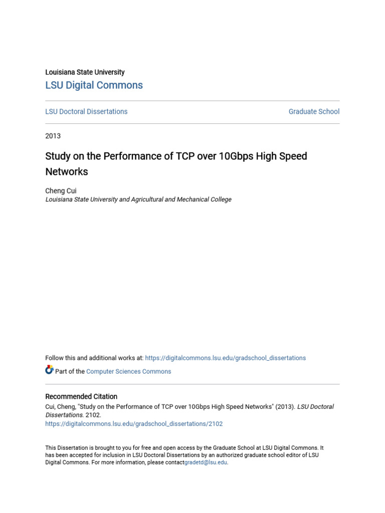 Study On The Performance of TCP Over 10Gbps High Speed Networks | PDF | Network Congestion ...