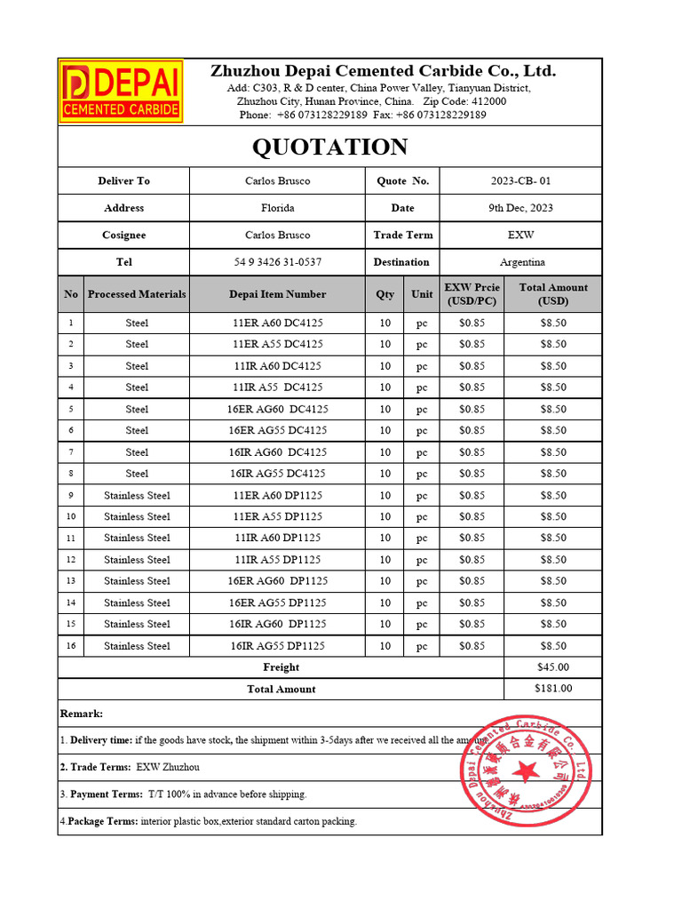 Formal Quotation -Carlos | PDF | Freight Transport