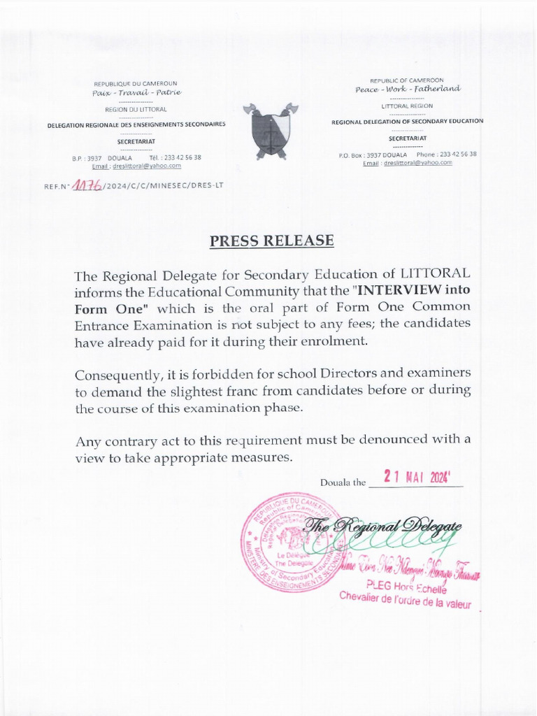 Communique Interview Into Form One | PDF