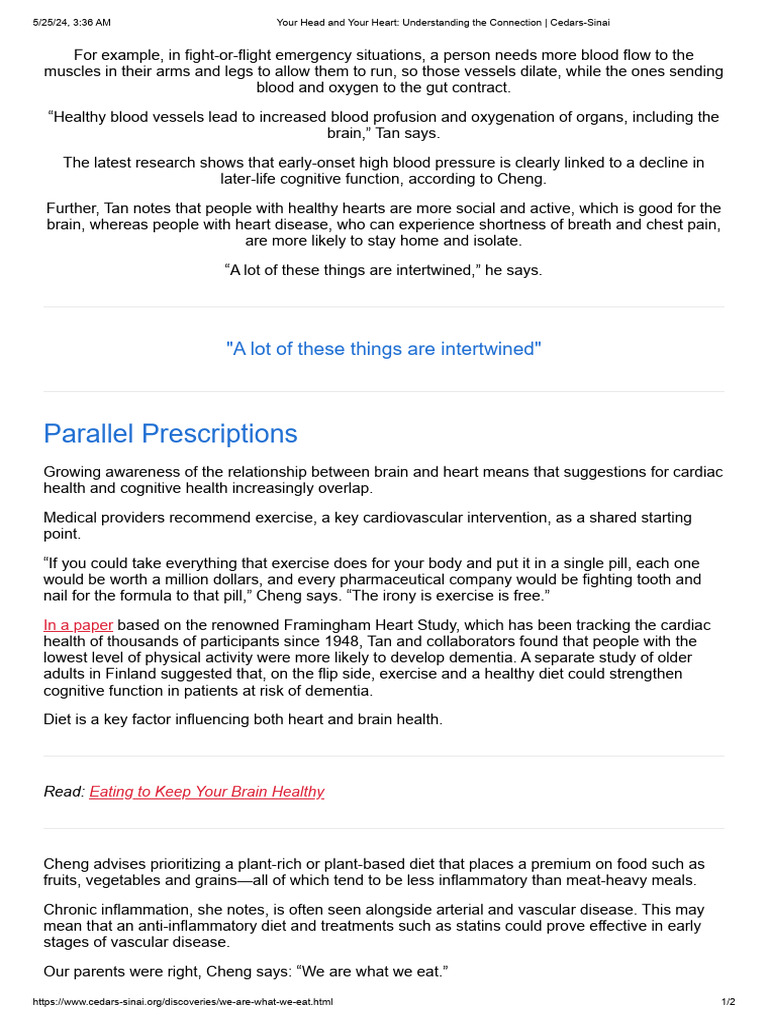 Your Head and Your Heart - Understanding The Connection - Cedars-Sinai 2 | PDF | Heart | Dementia