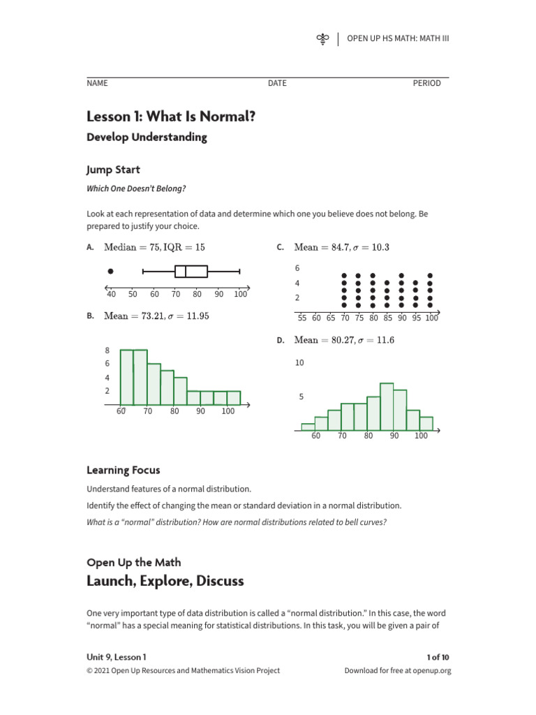 AISC MATH HW Integrated - Math - 3.unit - 9-Printable - Lessons | PDF | Sat | Normal Distribution