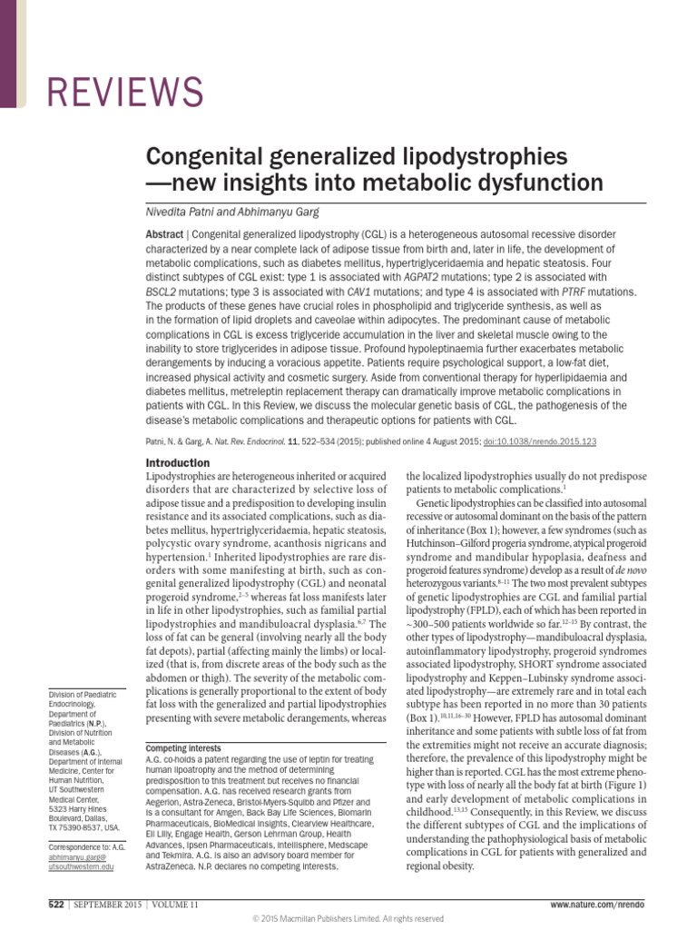 Reviews: Congenital Generalized Lipodystrophies - New Insights Into ...