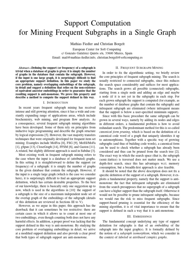 Support Computation For Mining Frequent Subgraphs In A Single Graph Pdf Vertex Graph Theory