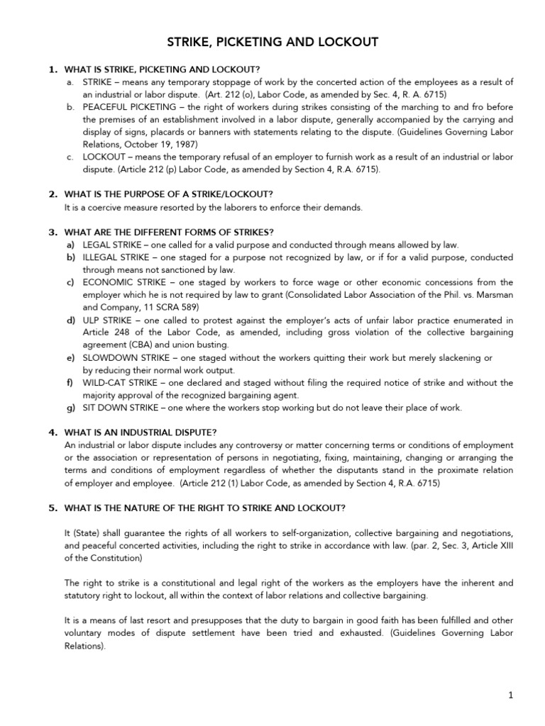 STRIKES-PICKETING-LOCKOUT | PDF | Strike Action | Union Busting