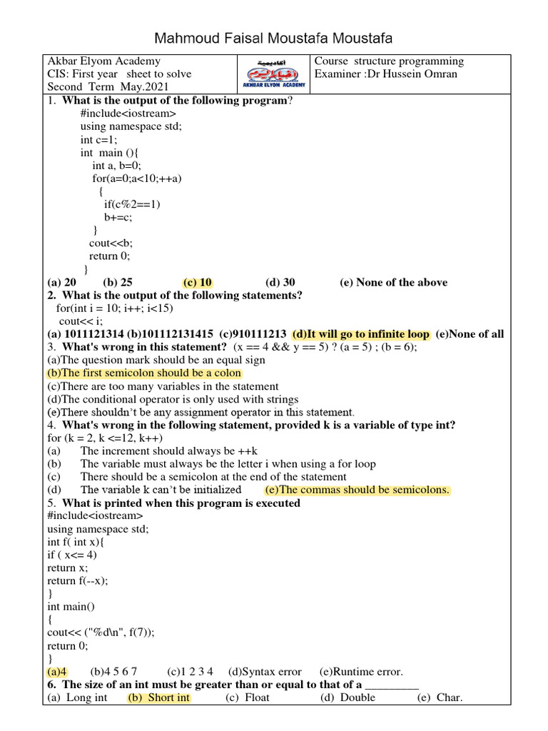 sheet_1_solution | PDF | Computer Programming | C++
