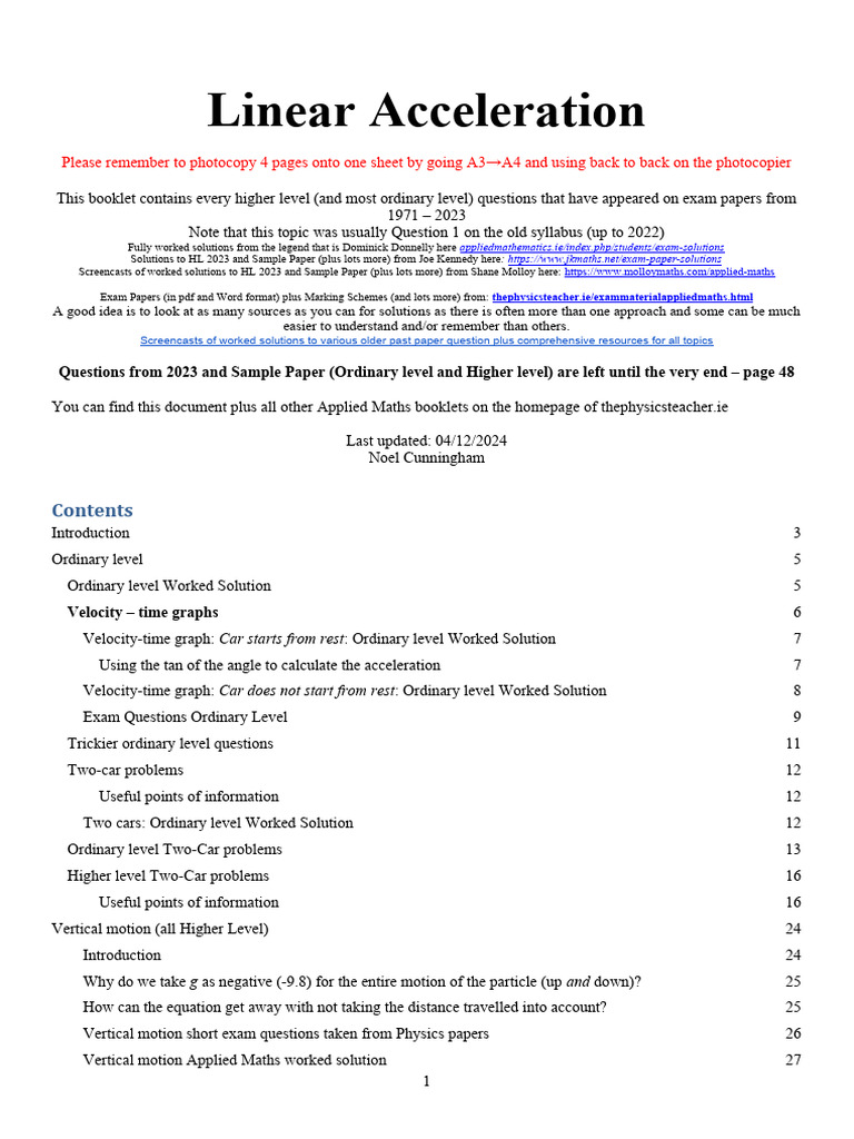 Linear Acceleration Exam Solutions | PDF | Acceleration | Velocity