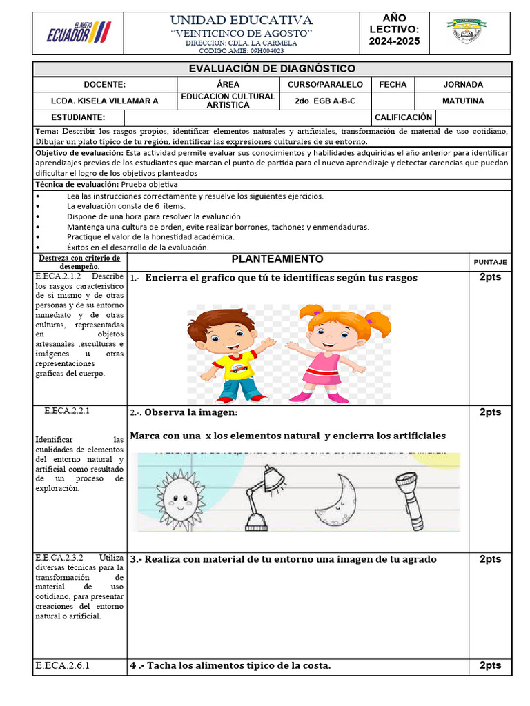 Eca Diagonstico 2do de Basica - A-B-C | PDF | Evaluación | Cognición