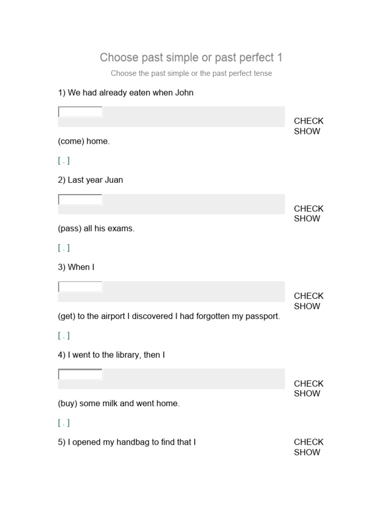 Past Simple vs. Past Perfect Exercises | PDF