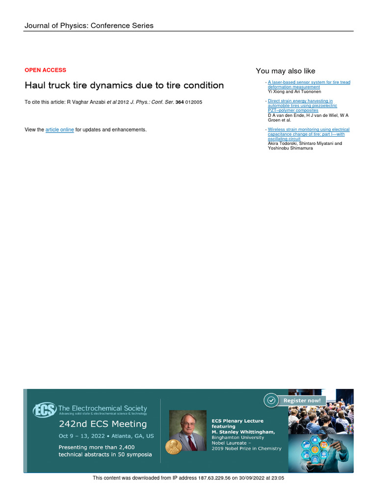 Haul Truck Tire Dynamics Due To Tire Condition | PDF | Tire | Damping