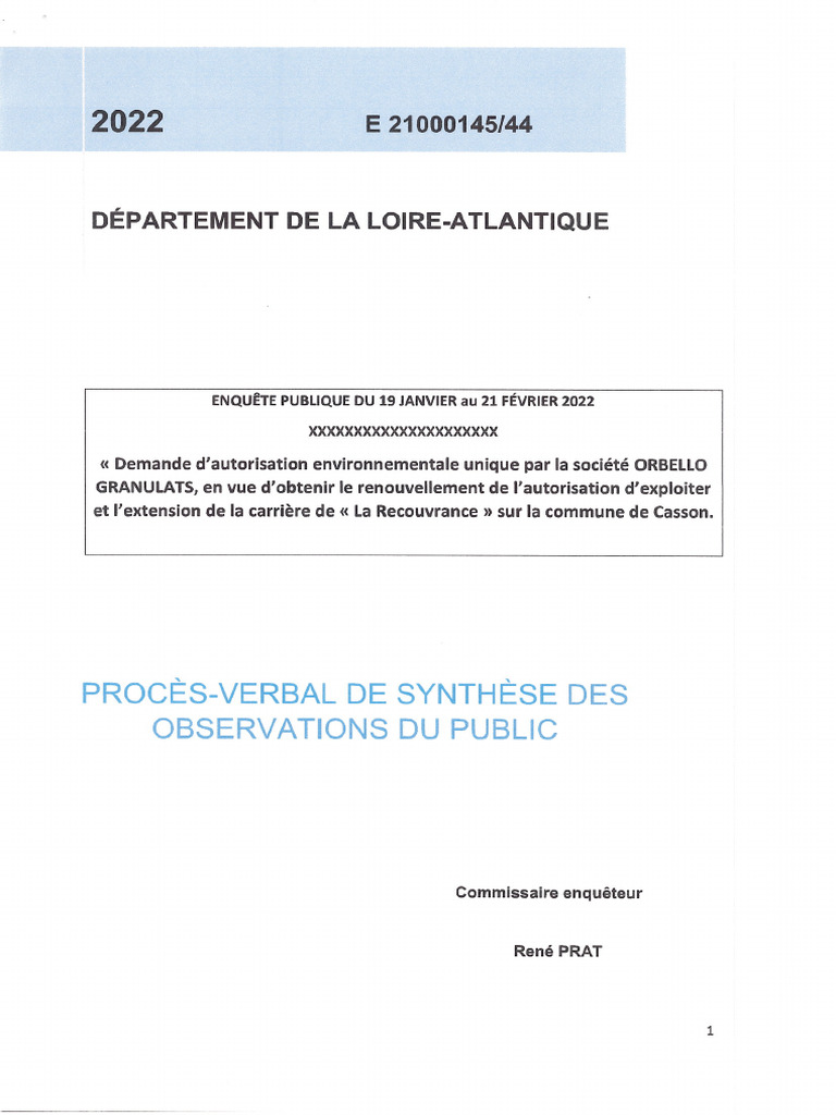 1-20220228 - PV Synthèse Du CE Carrière Casson - Docx - Copie | PDF