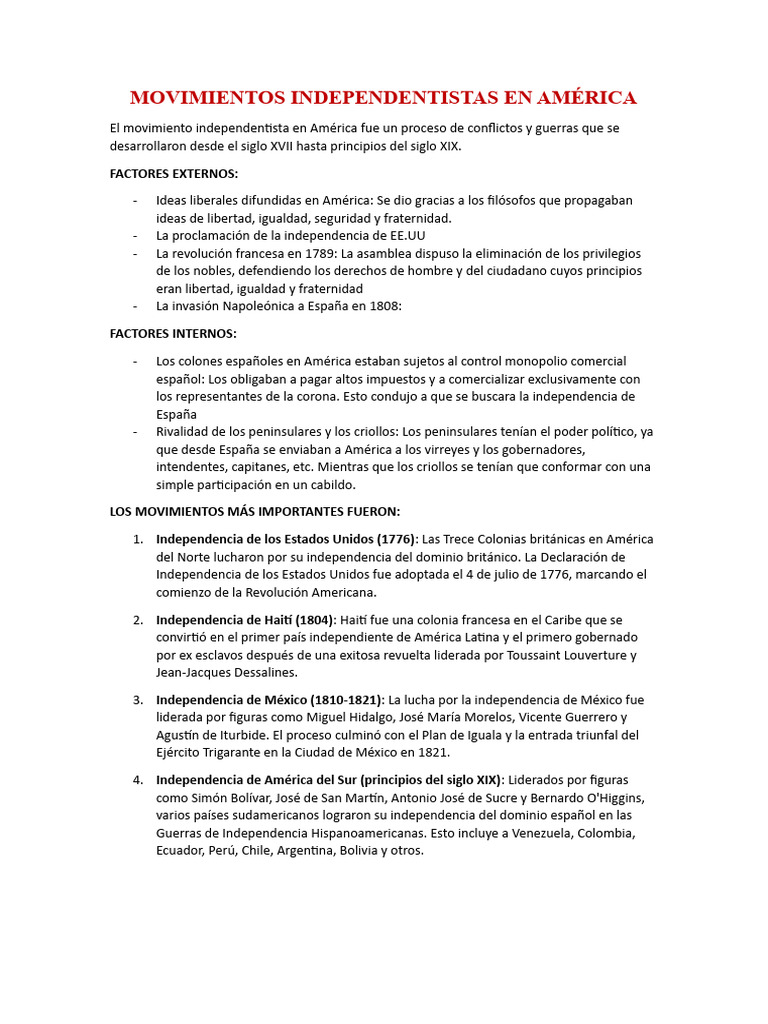 Movimientos Independentistas en América | Descargar gratis PDF | Nueva ...