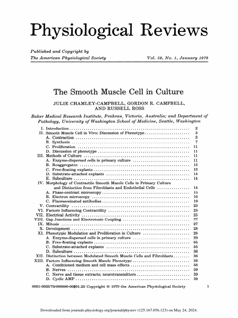 Chamley Campbell Et Al 1979 The Smooth Muscle Cell in Culture | PDF ...