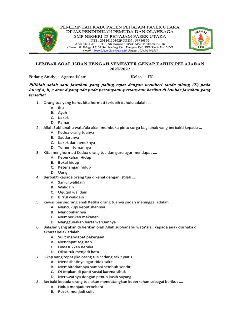 Soal Kelas 9 Genap Agama Islam | PDF