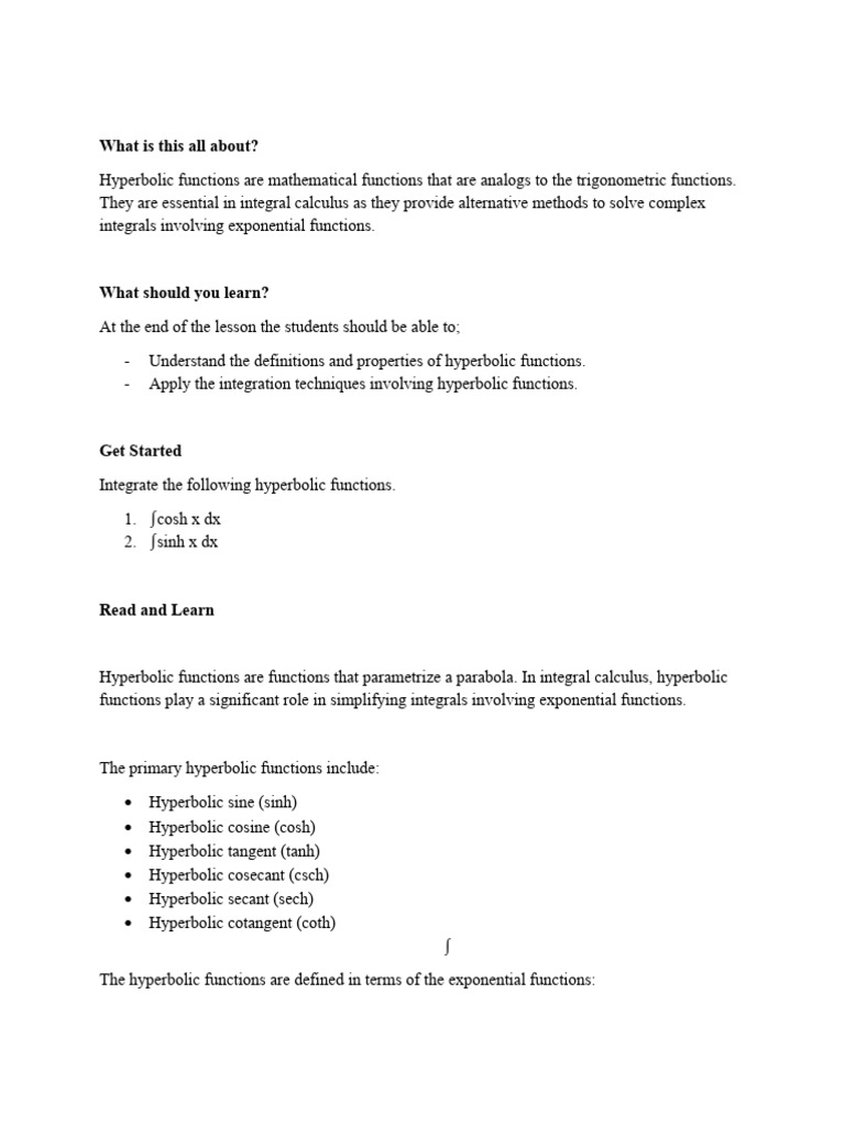 Hyperbolic Function | PDF | Trigonometric Functions | Function (Mathematics)